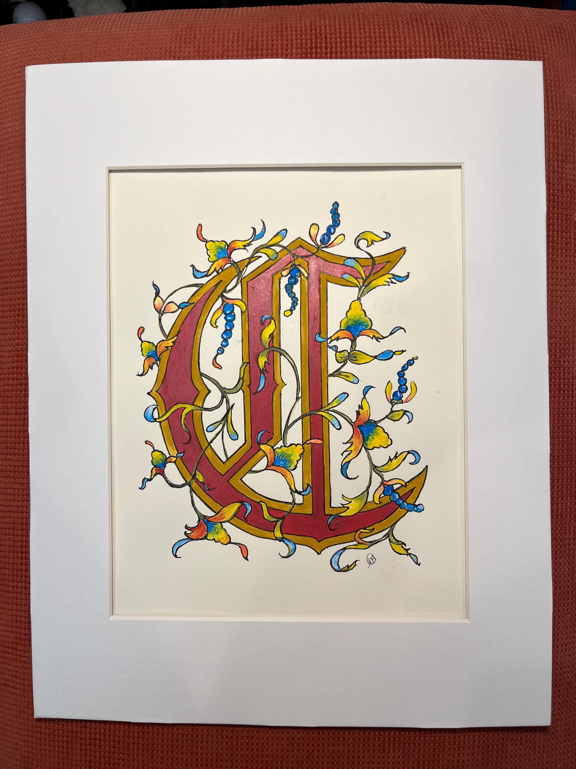 Illuminated Letter "c", Hand Painted Old English Script, Original ...