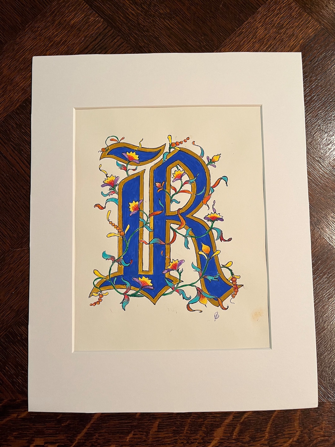 Illuminated Letter "r", Hand Painted Old English Script, Original ...