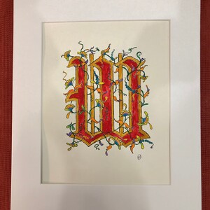 Illuminated Letter W Hand Painted Old English Script | Etsy