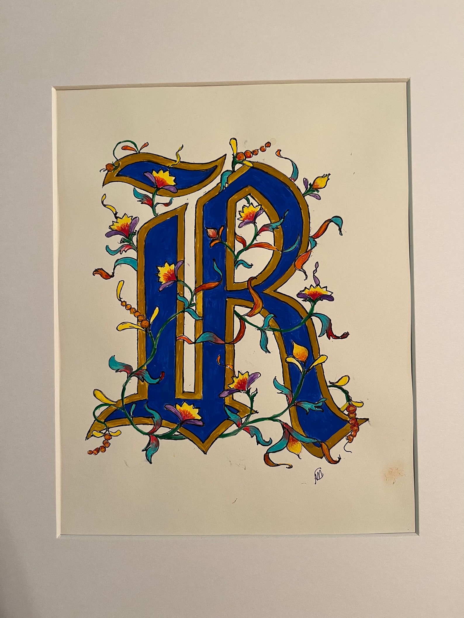 Illuminated Letter "r", Hand Painted Old English Script, Original ...