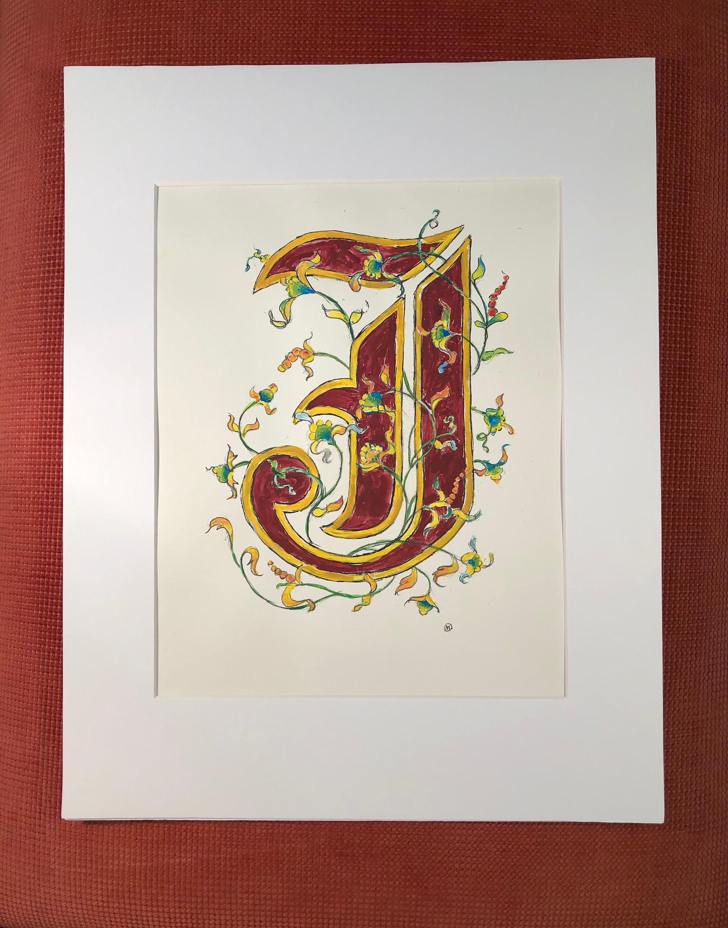 Illuminated Letter j, Hand Painted Old English Script, Original Design ...