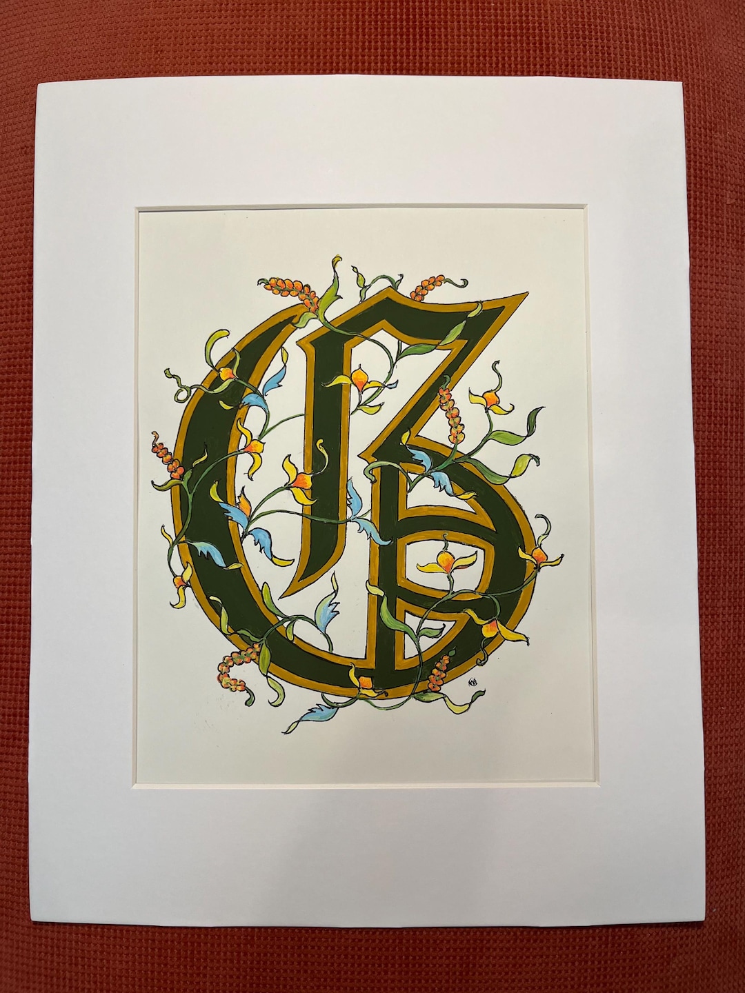 Illuminated Letter "g", Hand Painted Old English Script, Original ...