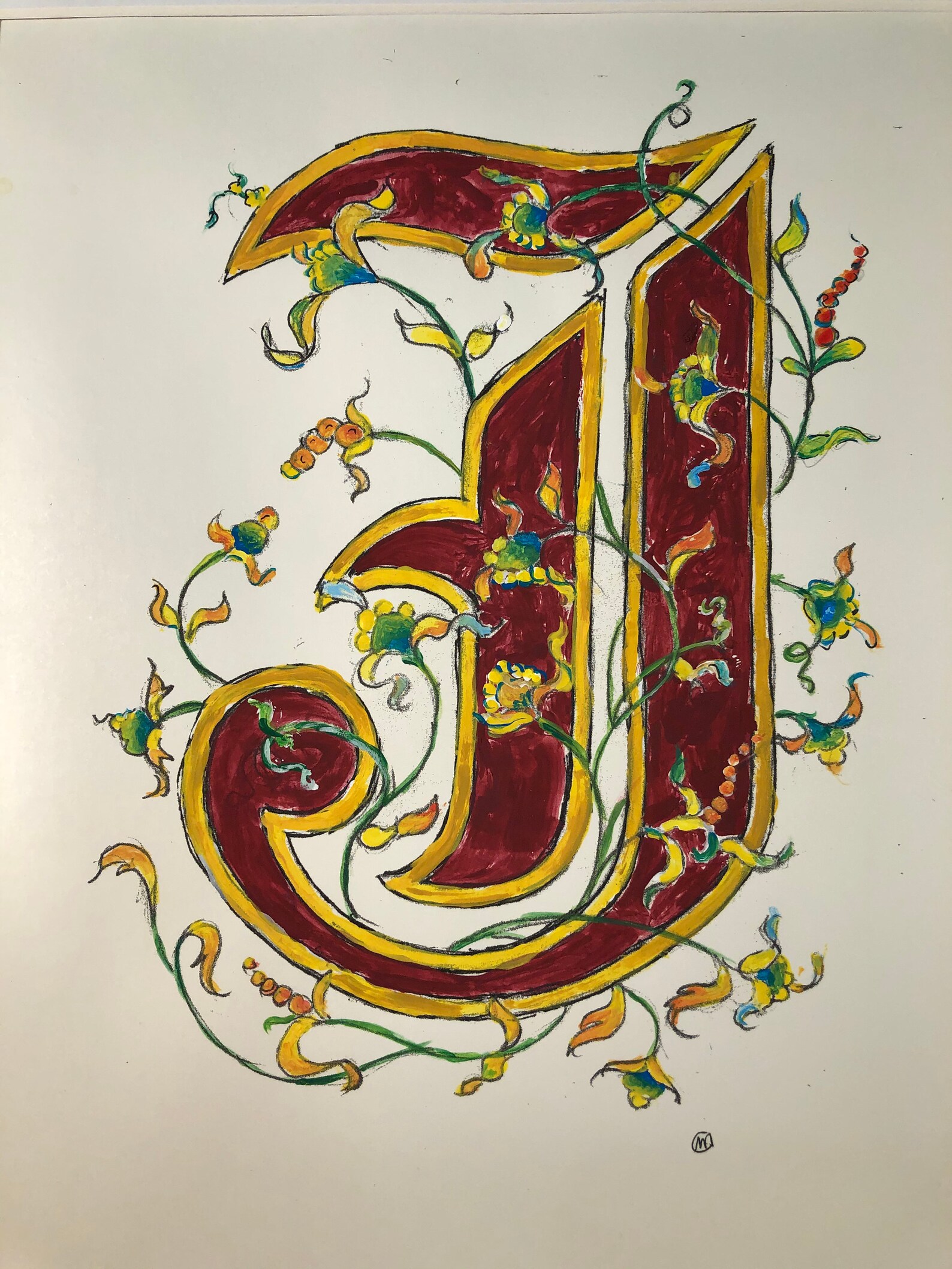 Illuminated Letter j Hand Painted Old English | Etsy
