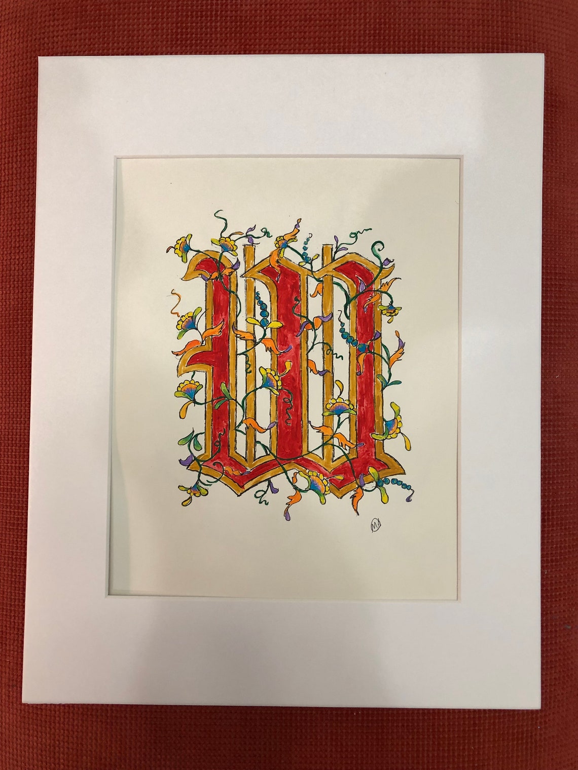 Illuminated Letter W Hand Painted Old English Script | Etsy