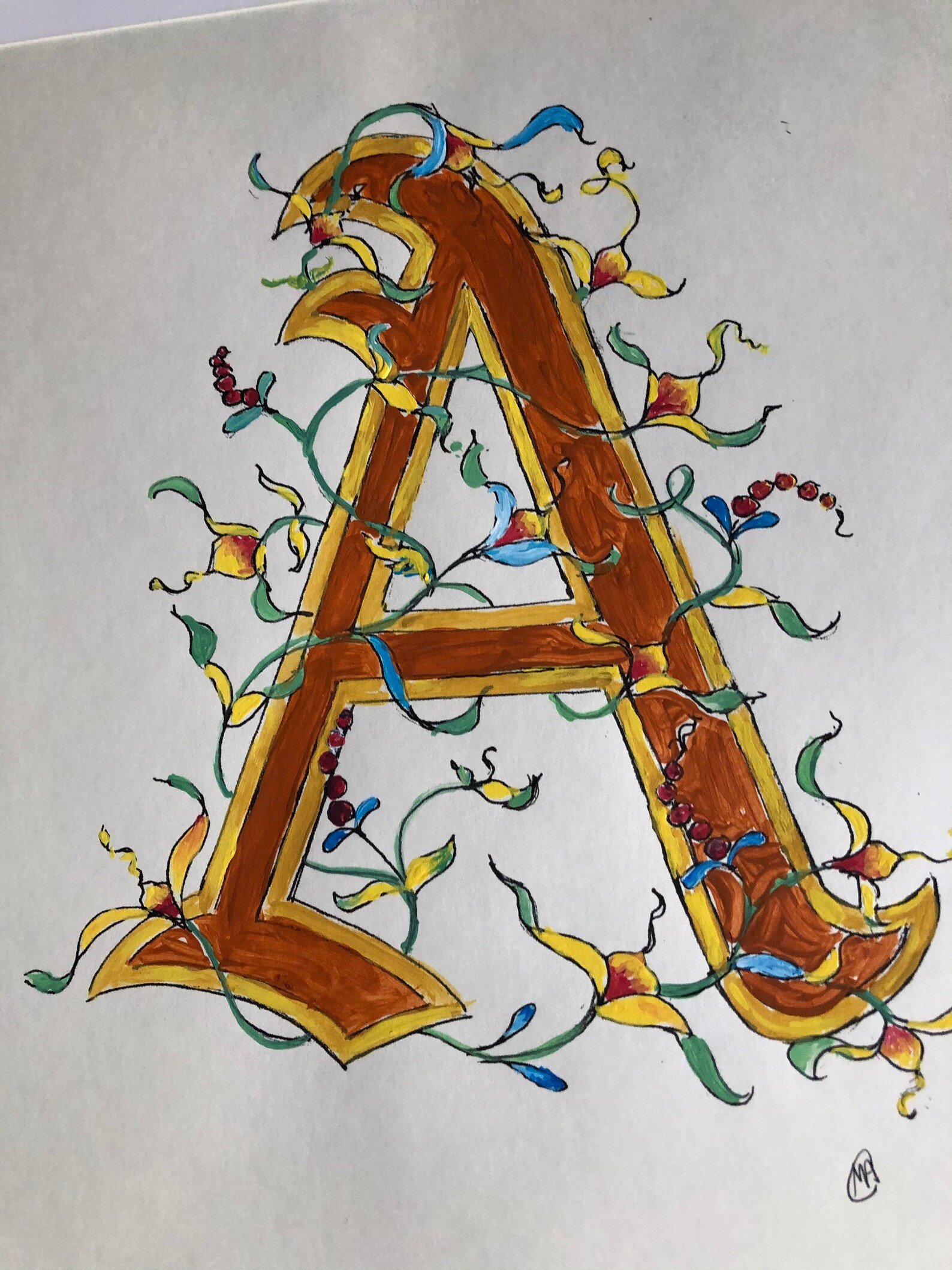 Illuminated Letter a Hand Painted Old English - Etsy