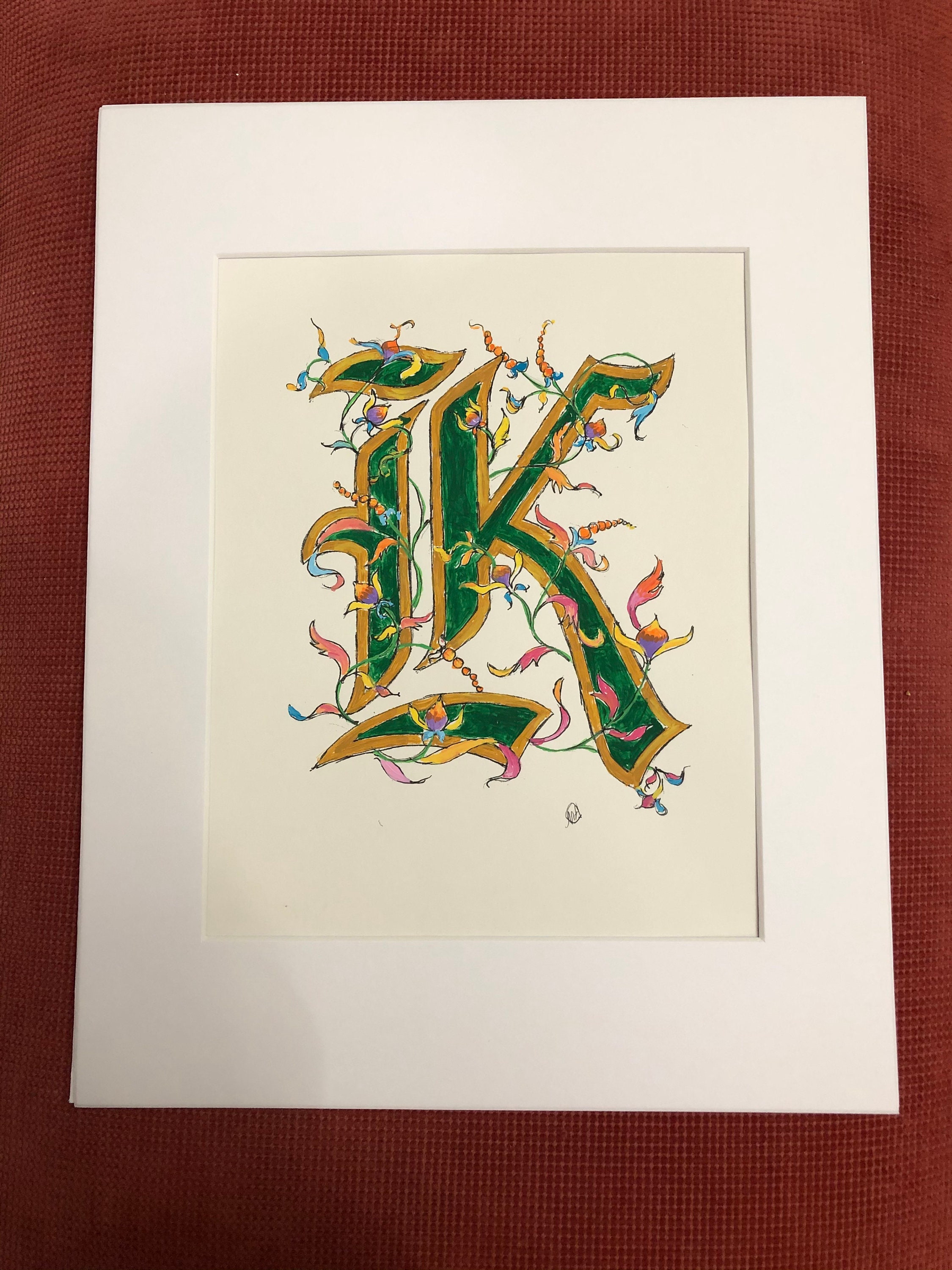 Illuminated Letter K, Hand Painted, Old English Script, Original Design ...