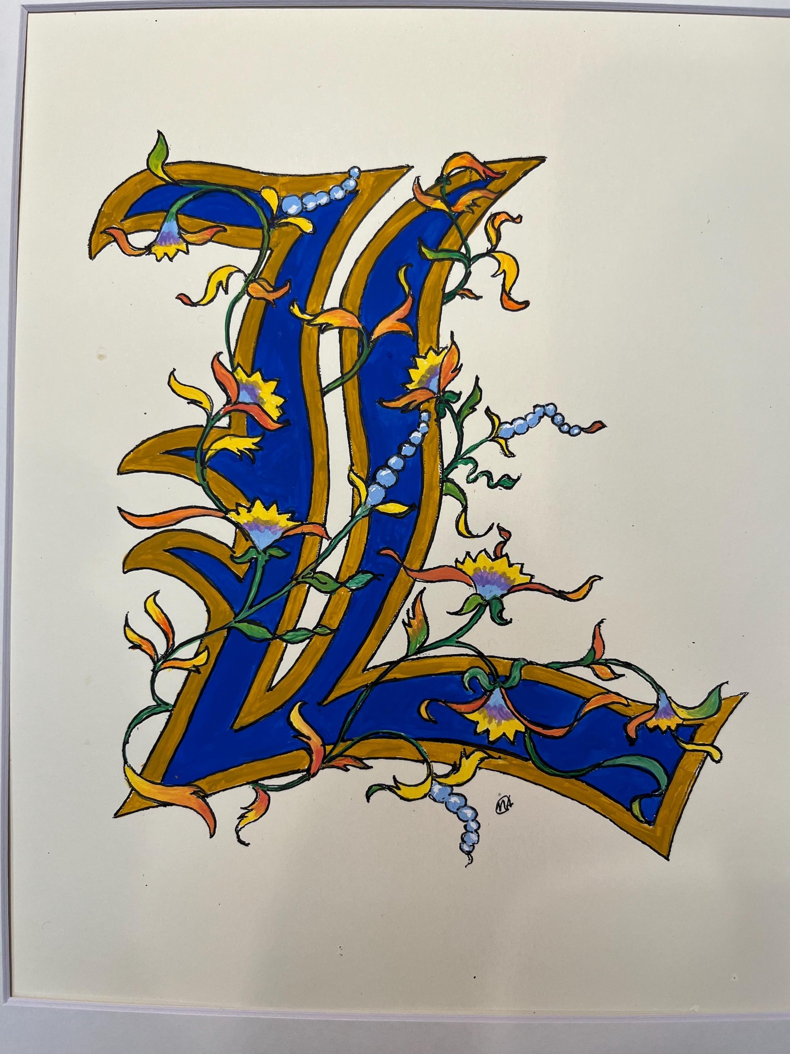 Illuminated Letter "l", Hand Painted, Old English Script, Original ...