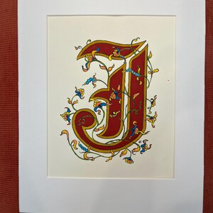 Illuminated Letter "j", Hand Painted Old English Script, Original ...
