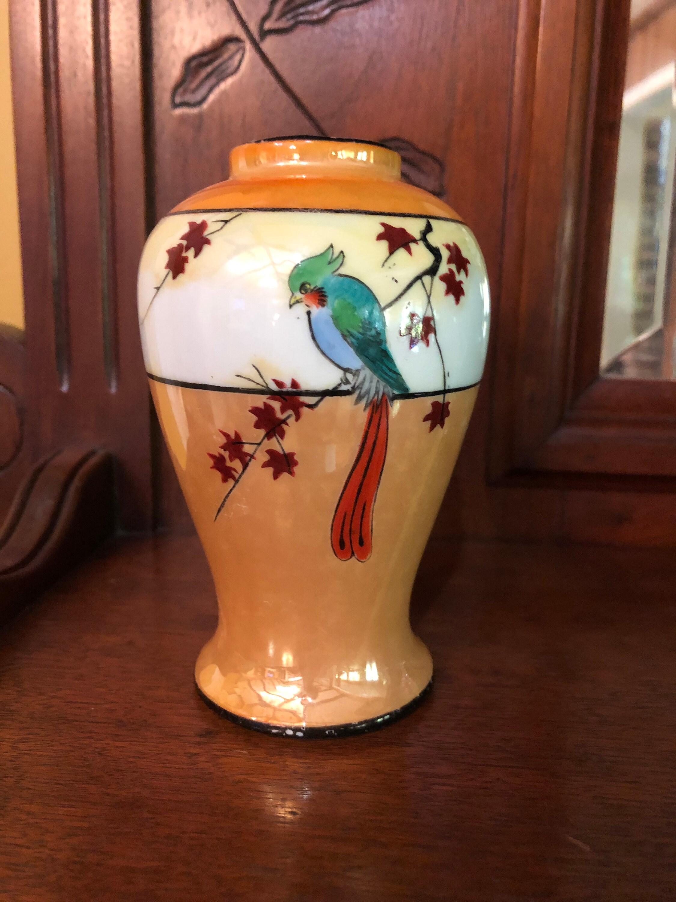 Hand Painted Japanese Parrot Luster Ware Vase - Etsy UK