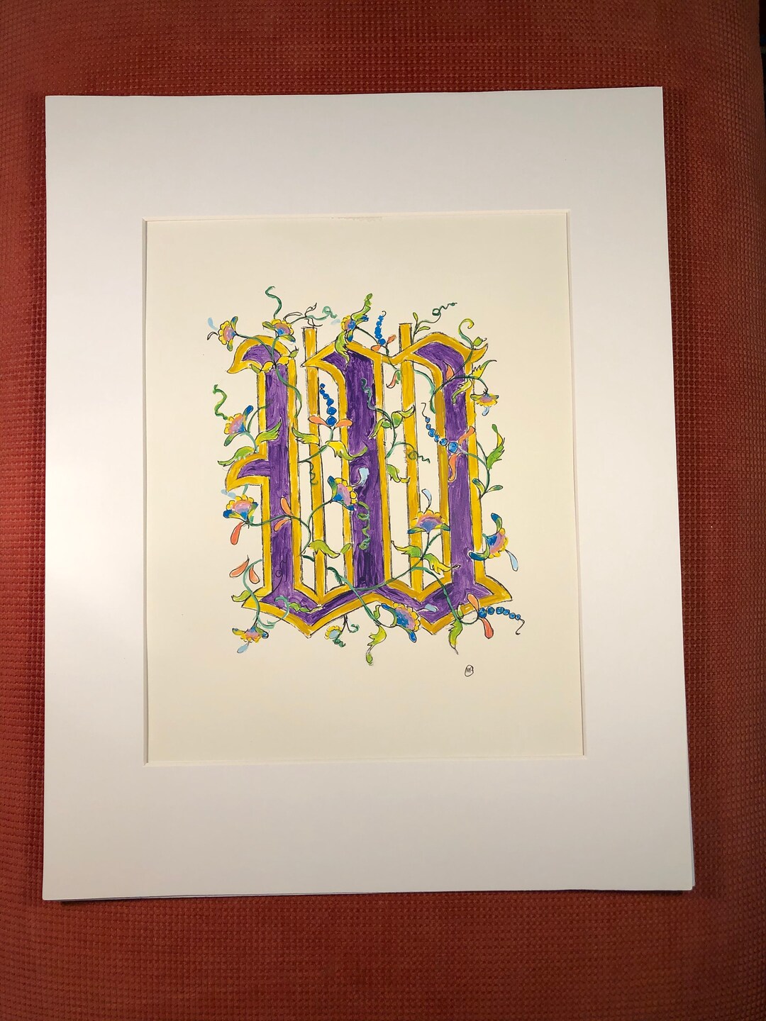 Illuminated Letter W, Hand Painted Old English Script, Original Design ...