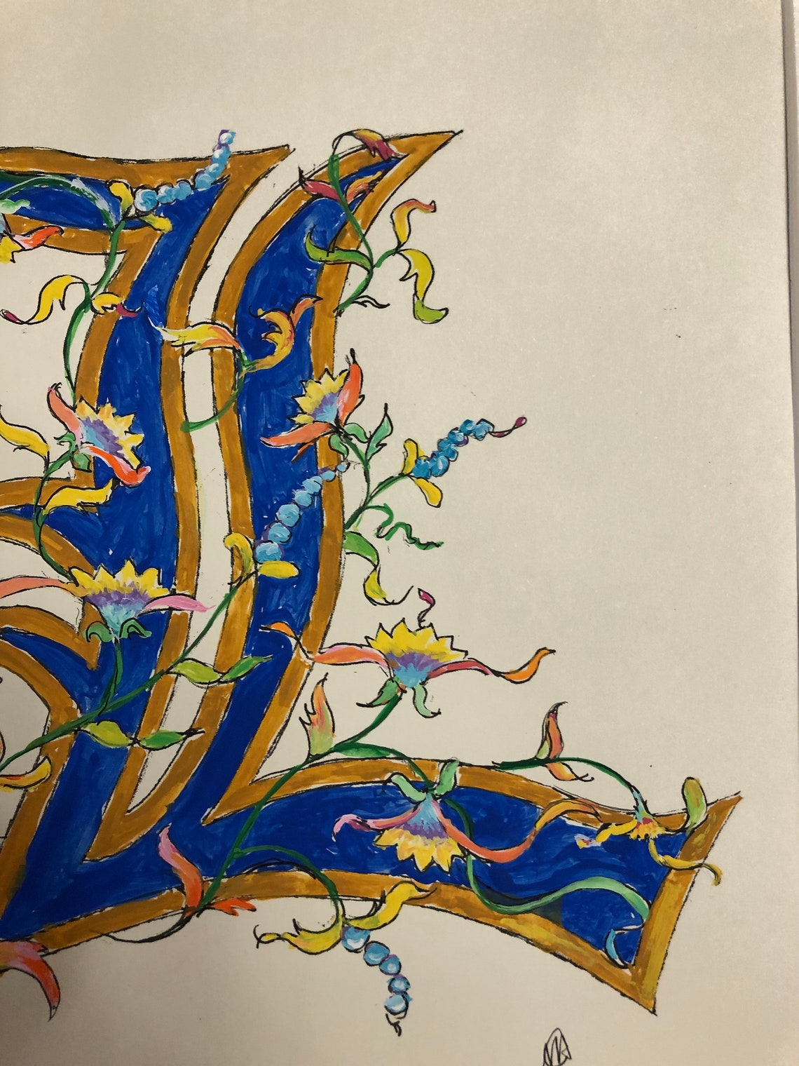 Illuminated letter L English Script Illuminated L. Original | Etsy