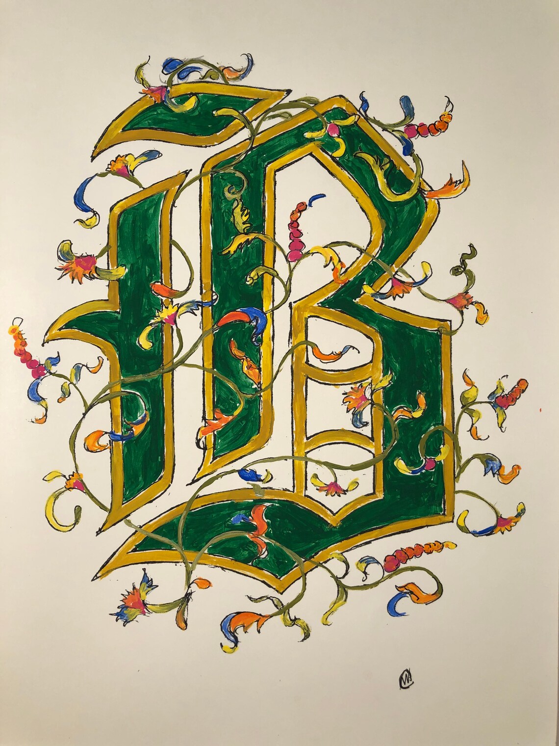 Illuminated Letter B, Hand Painted Old English Script, Original Design ...