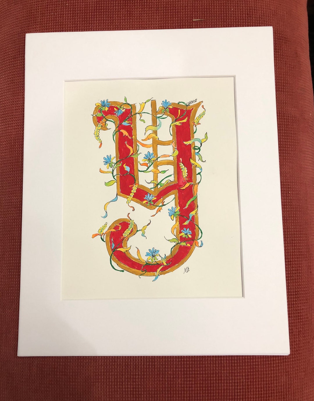Illuminated Letter "y", Hand Painted Old English Script, Original ...