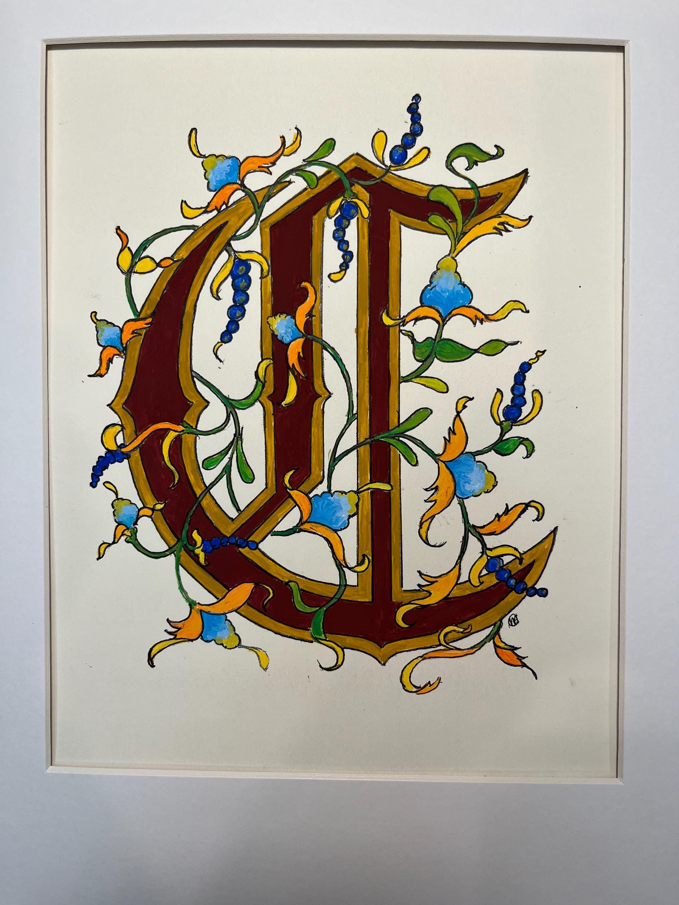 Illuminated Letter "c", Hand Painted Old English Script, Original ...