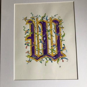 Illuminated Letter W Hand Painted Old English Script | Etsy