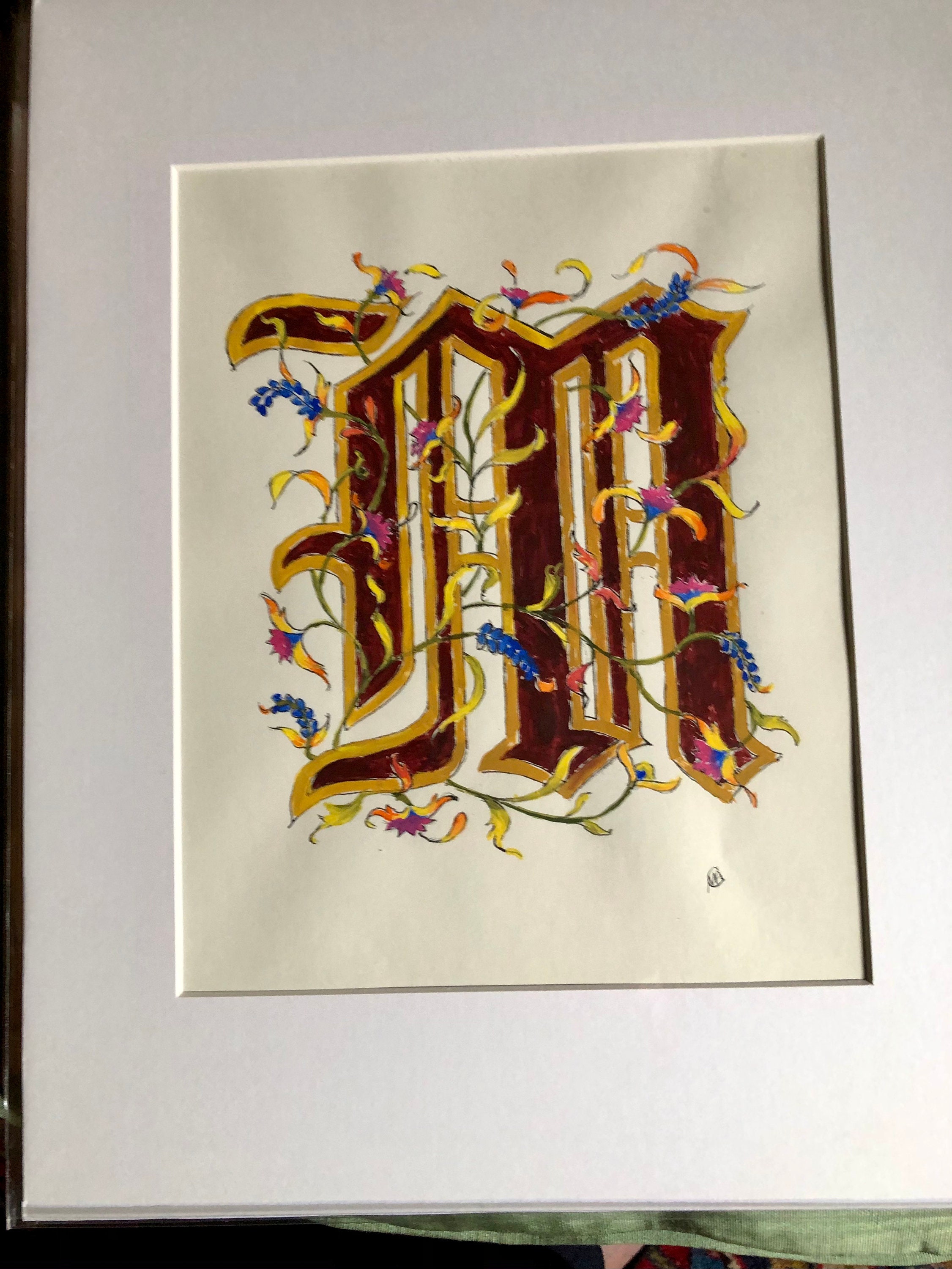 Illuminated Letter m, Hand Painted Old English Script, Original Design ...