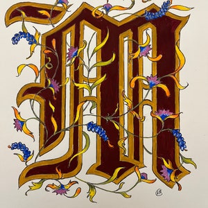 Illuminated Letter m, Hand Painted Old English Script, Original Design ...