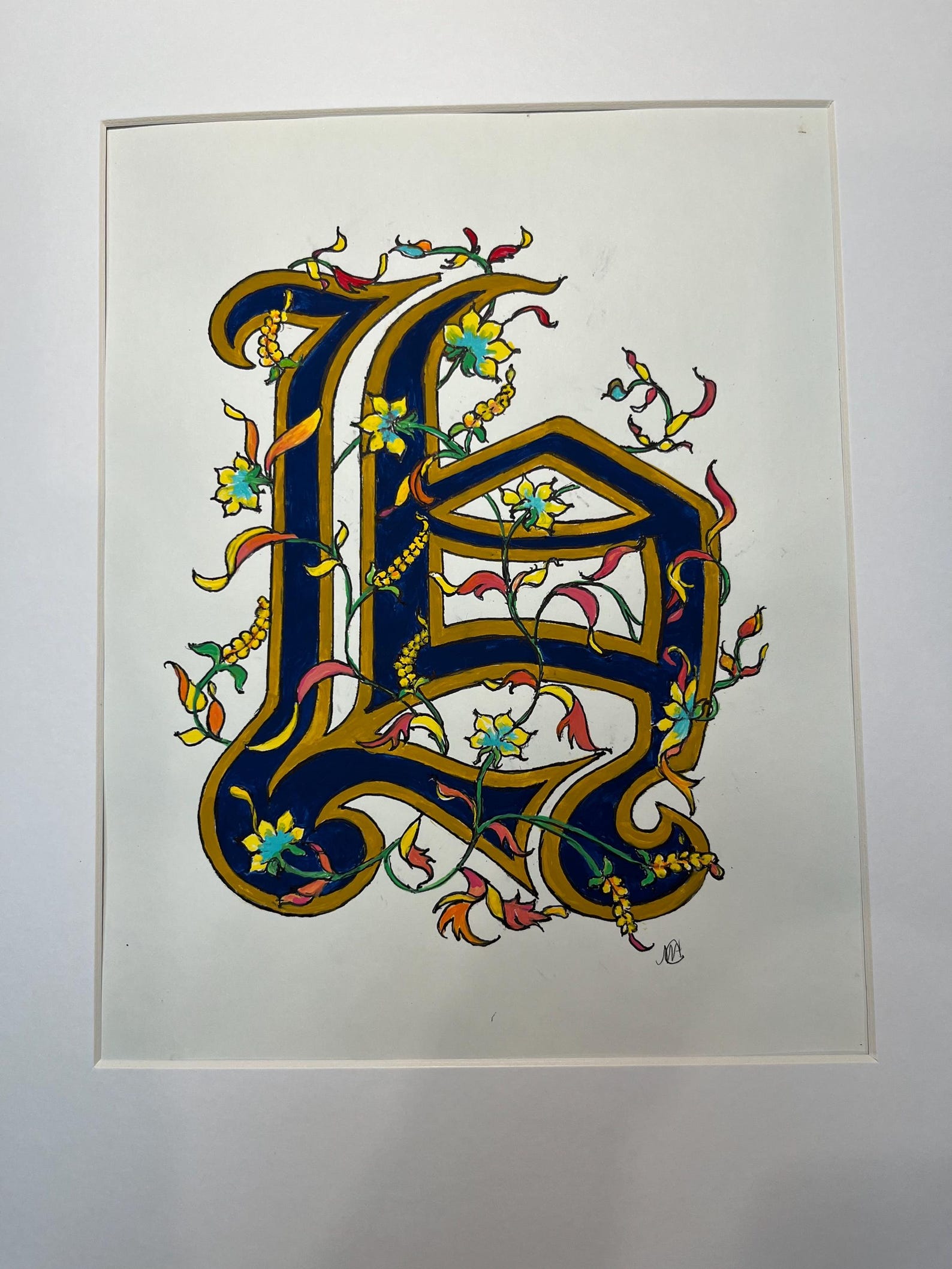 Illuminated Letter H, Hand Painted Old English Script, Original Design ...