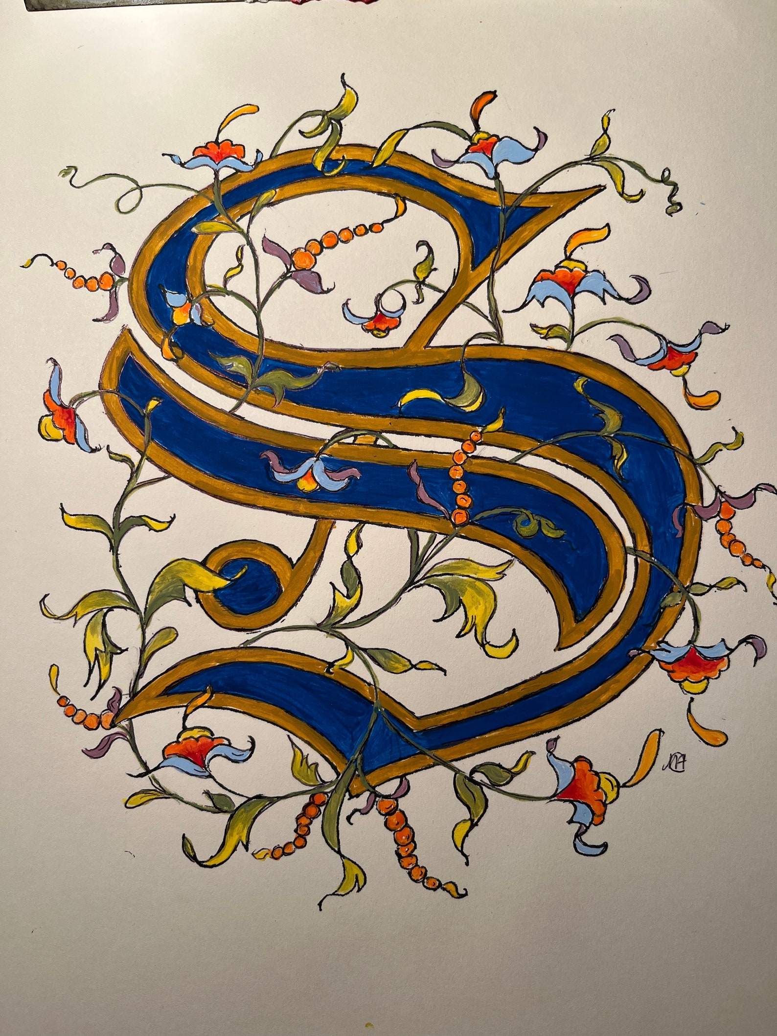 Illuminated Letter s, Hand Painted Old English Script, Original Design ...