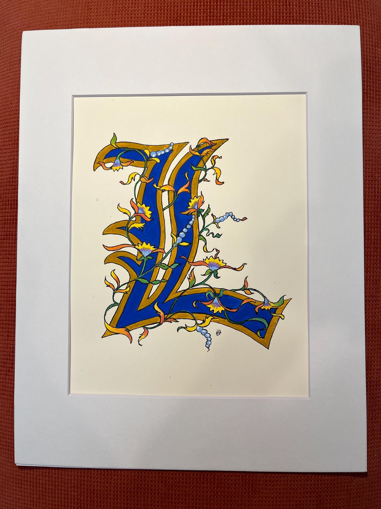 Illuminated Letter "l", Hand Painted, Old English Script, Original ...