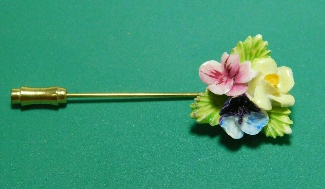 British Vintage Dainty Bone China Pansy Anemone Rose Brooch Stick Pin ...