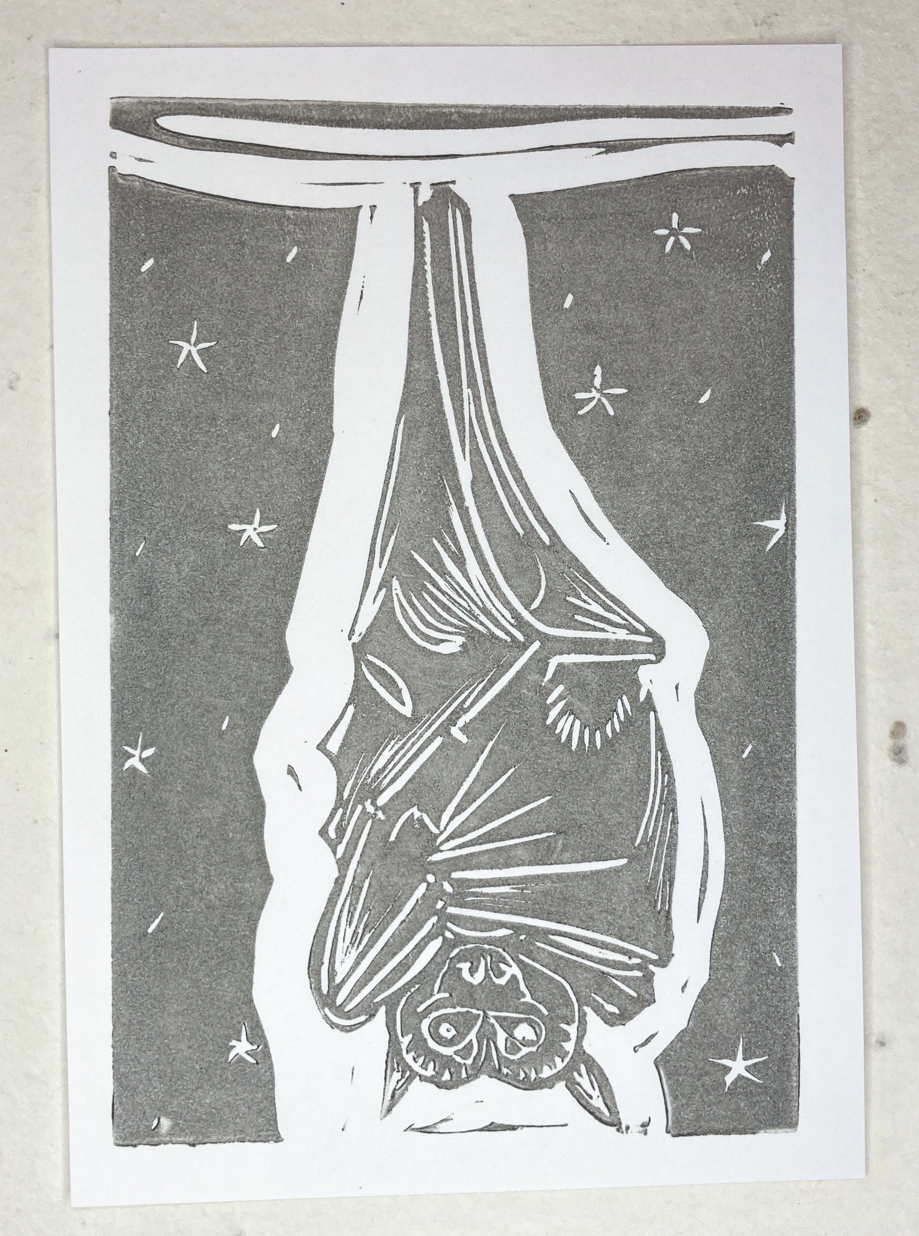 Bat Block Print - Etsy