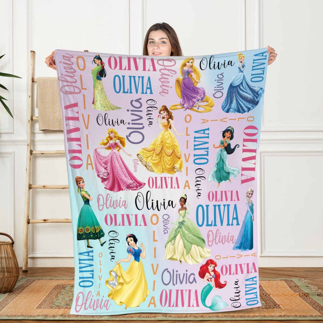 Personalized Watercolor Disney Princess Blanket, Custom Name Baby Girl ...