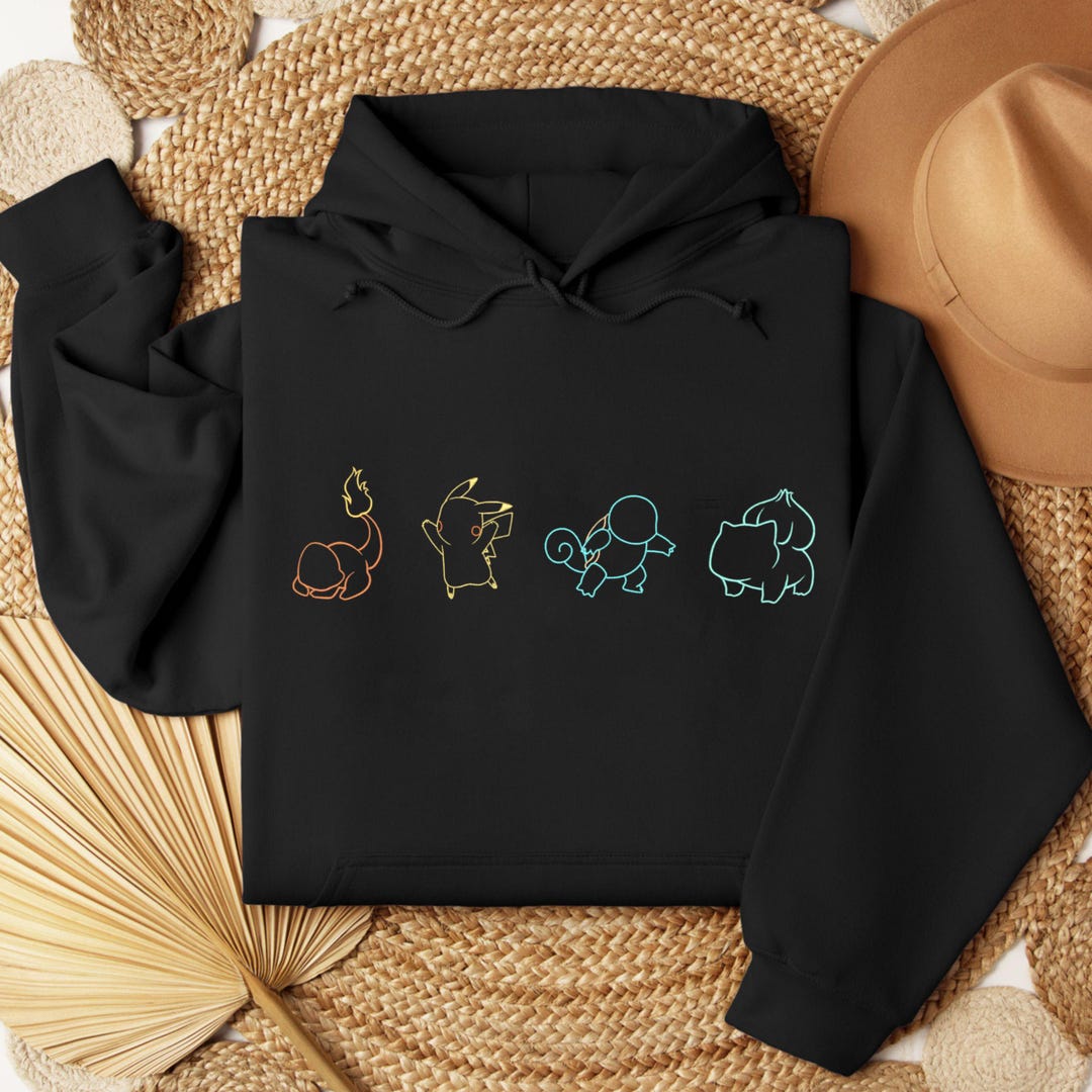 Retro PKM Characters Embroidered Shirt, Funny Video Game Sweatshirt ...