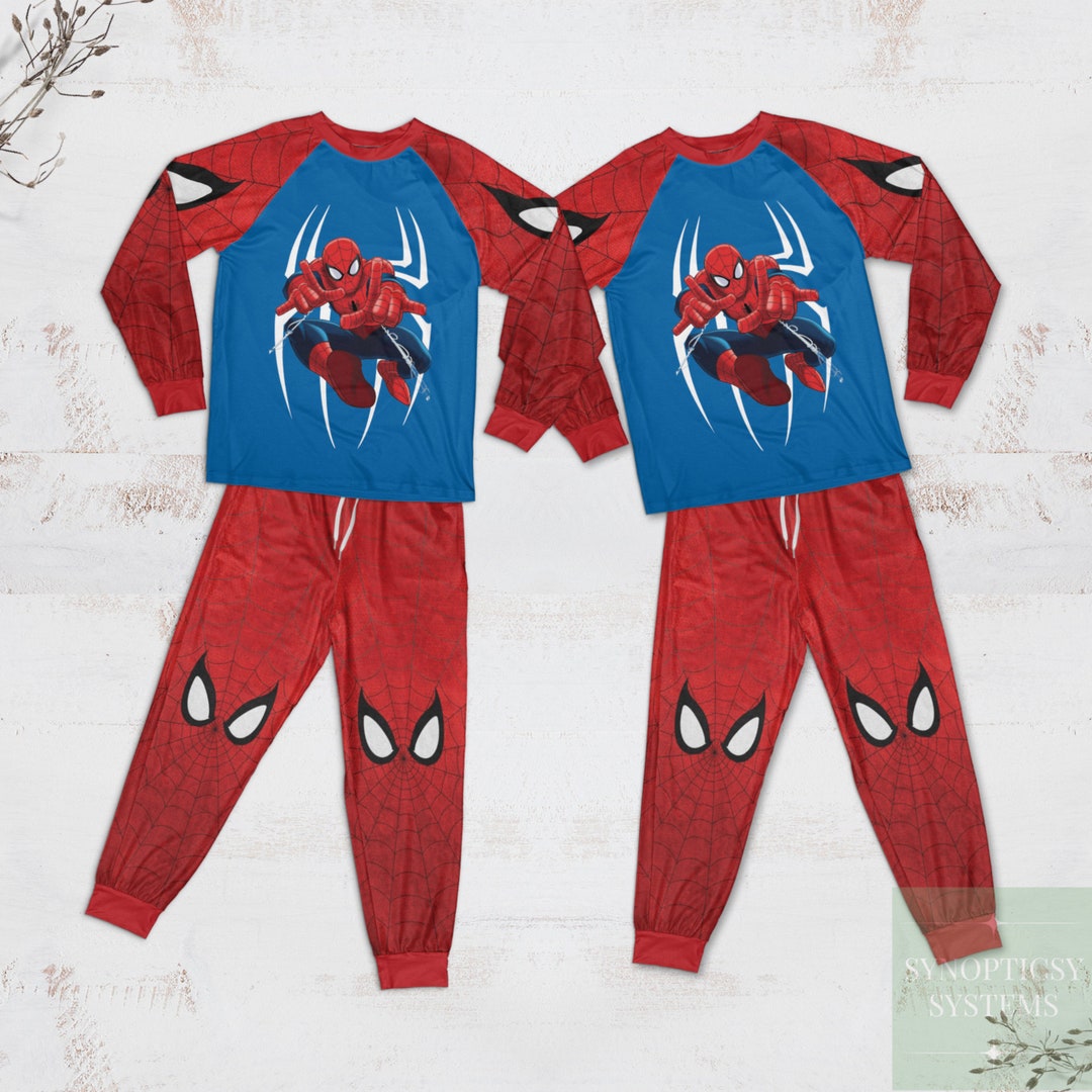 Spider Patterns Red Blue Pajamas Set, Family Pajamas Set, Super Heros ...