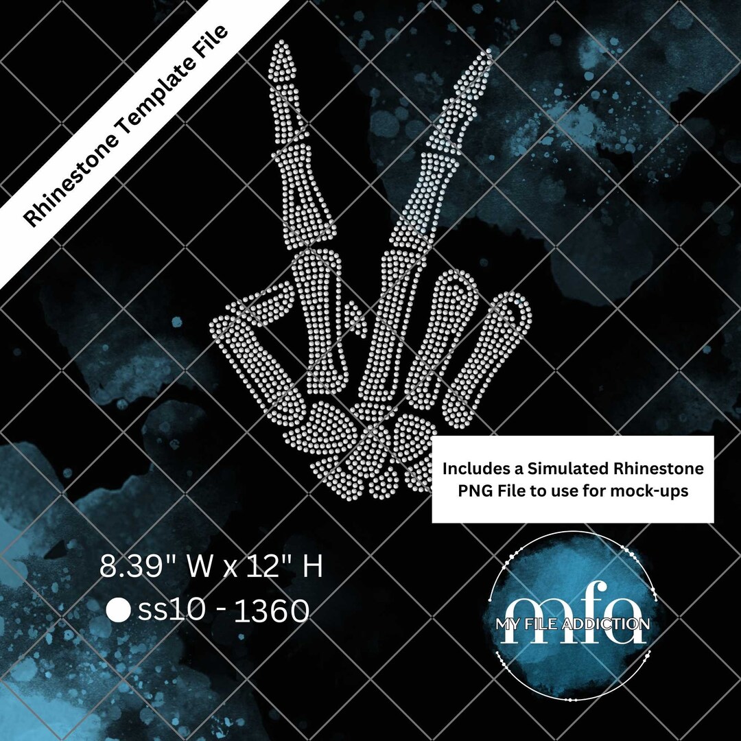 Rhinestone Template Skeleton Hand Peace Sign Ss10 Svg Dxf Eps Plt Png ...