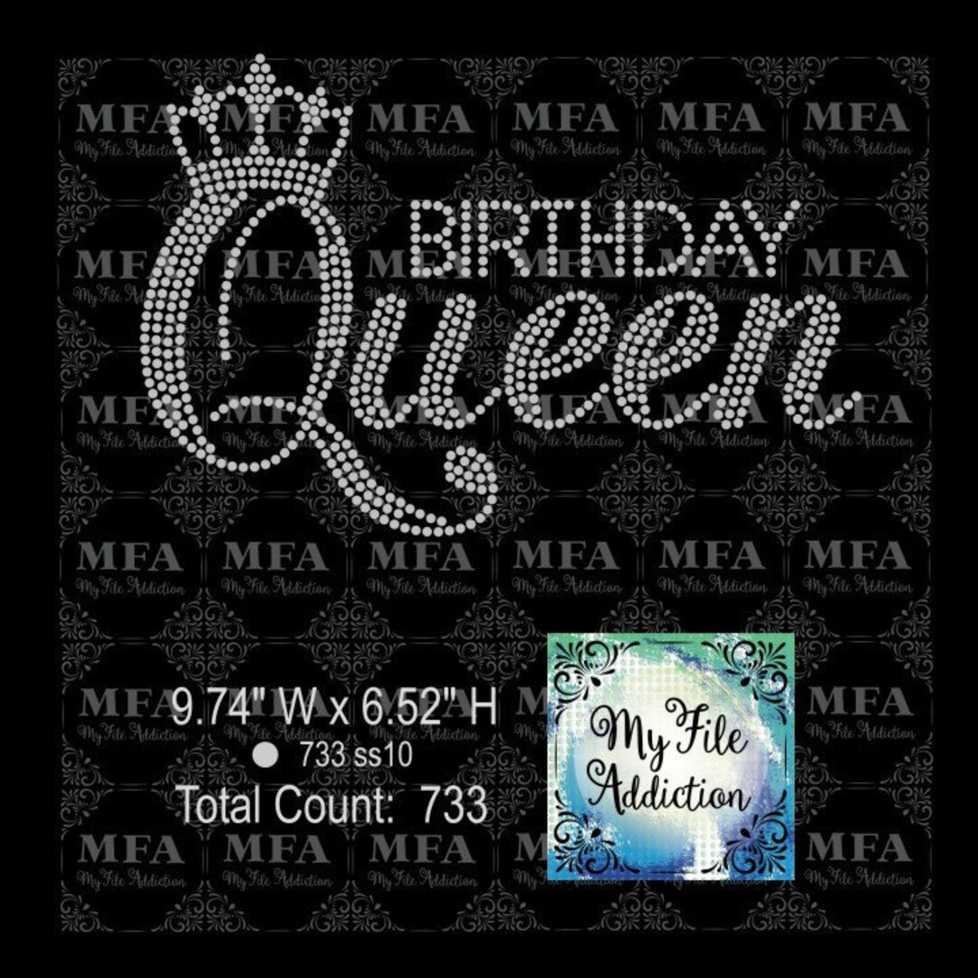 Rhinestone Template Download File Birthday Queen With Crown Svg Dxf Eps ...