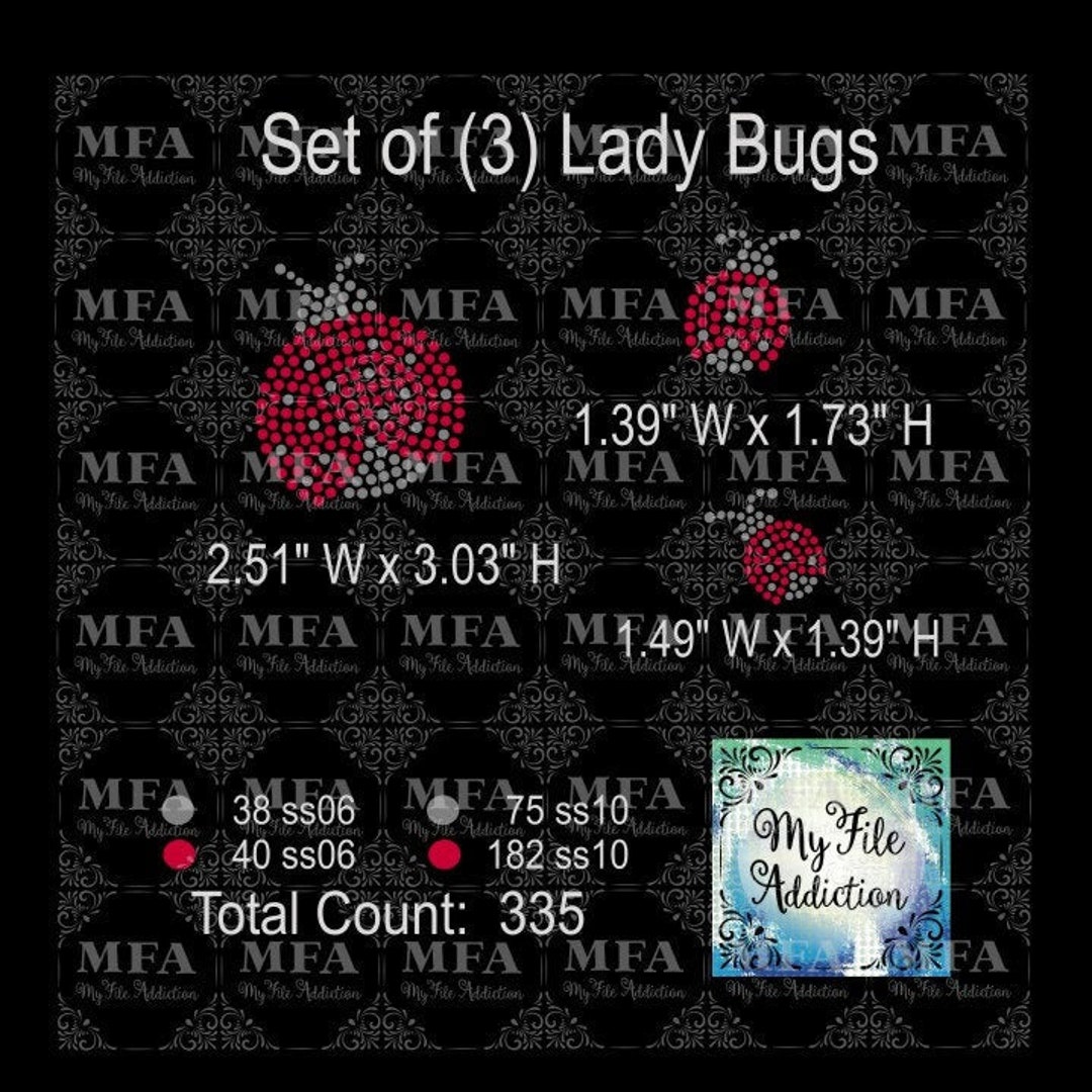 Rhinestone Template Download File Set of 3 Lady Bugs Svg Dxf Eps Plt - Etsy