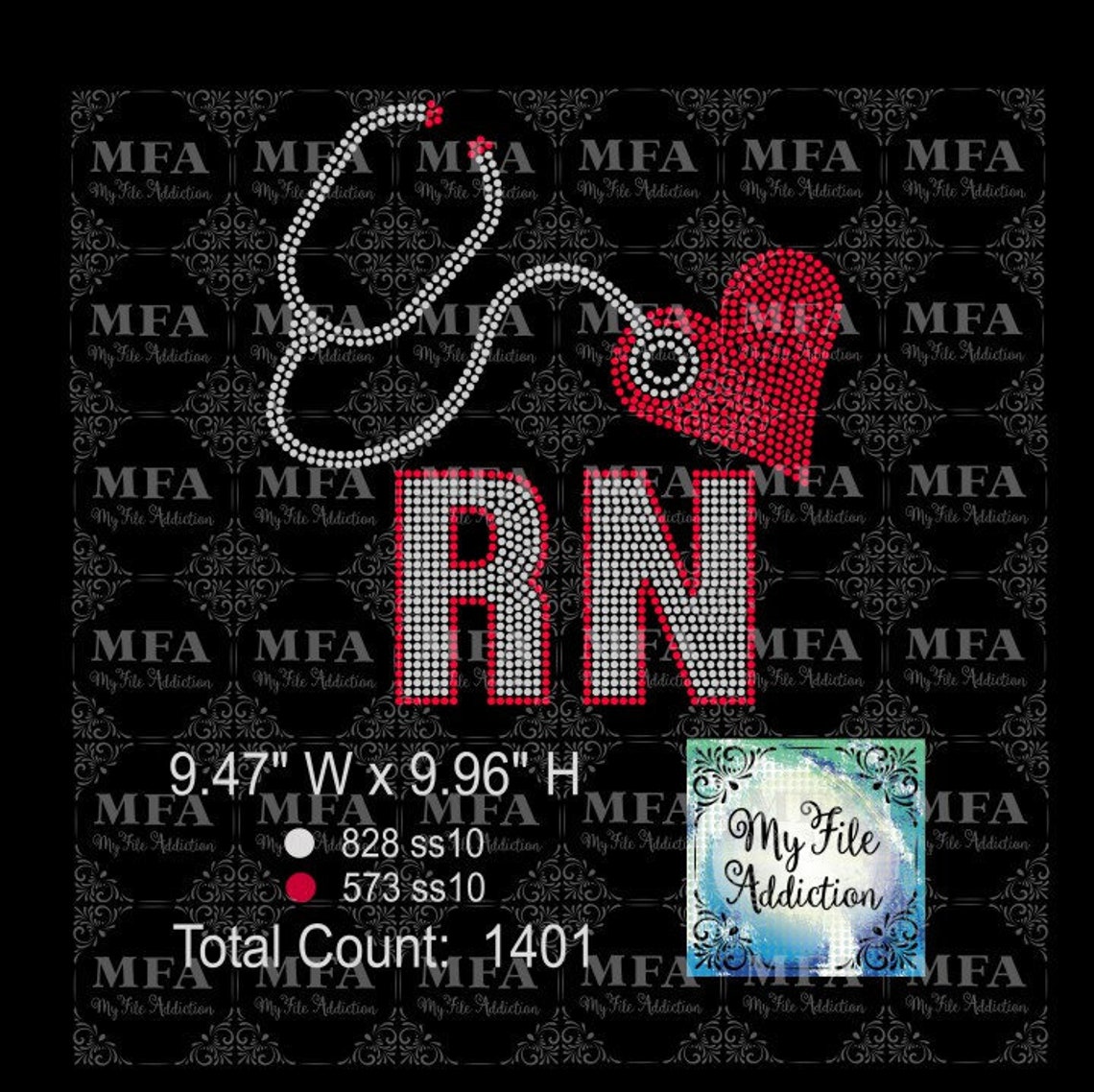 Rhinestone Template Download File RN Nurse With Stethoscope Heart Svg ...