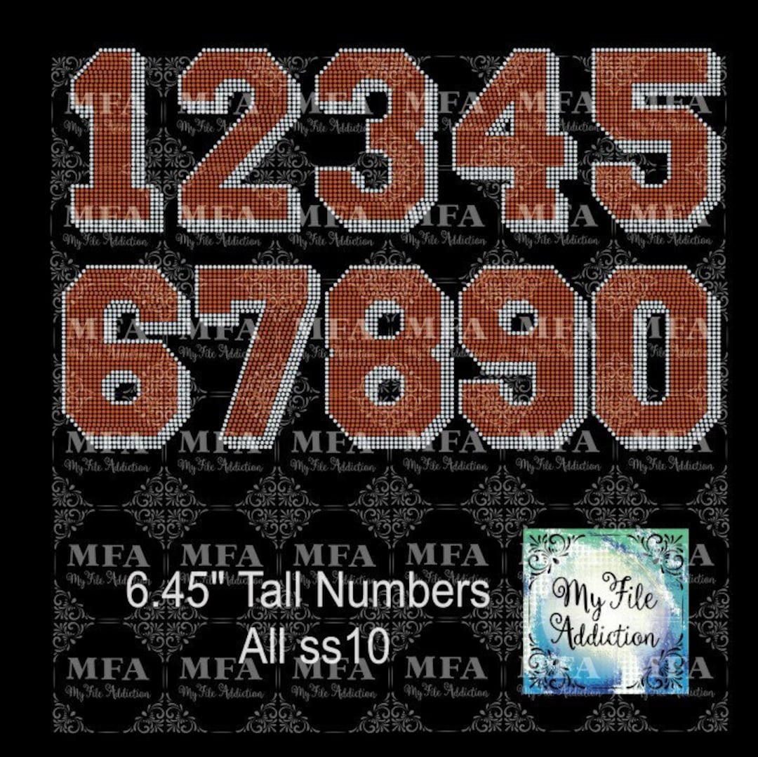 6.45 Inch College Athletic Shadow Numbers Rhinestone Template (digital ...