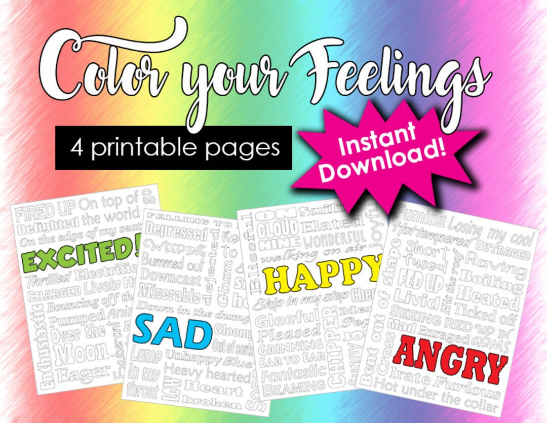 Coloring Pages - Feelings Set of 4 - Etsy