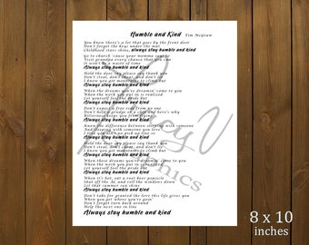 Tim Mcgraw "humble and Kind" Lyrics PRINTABLE Home Decor - Etsy