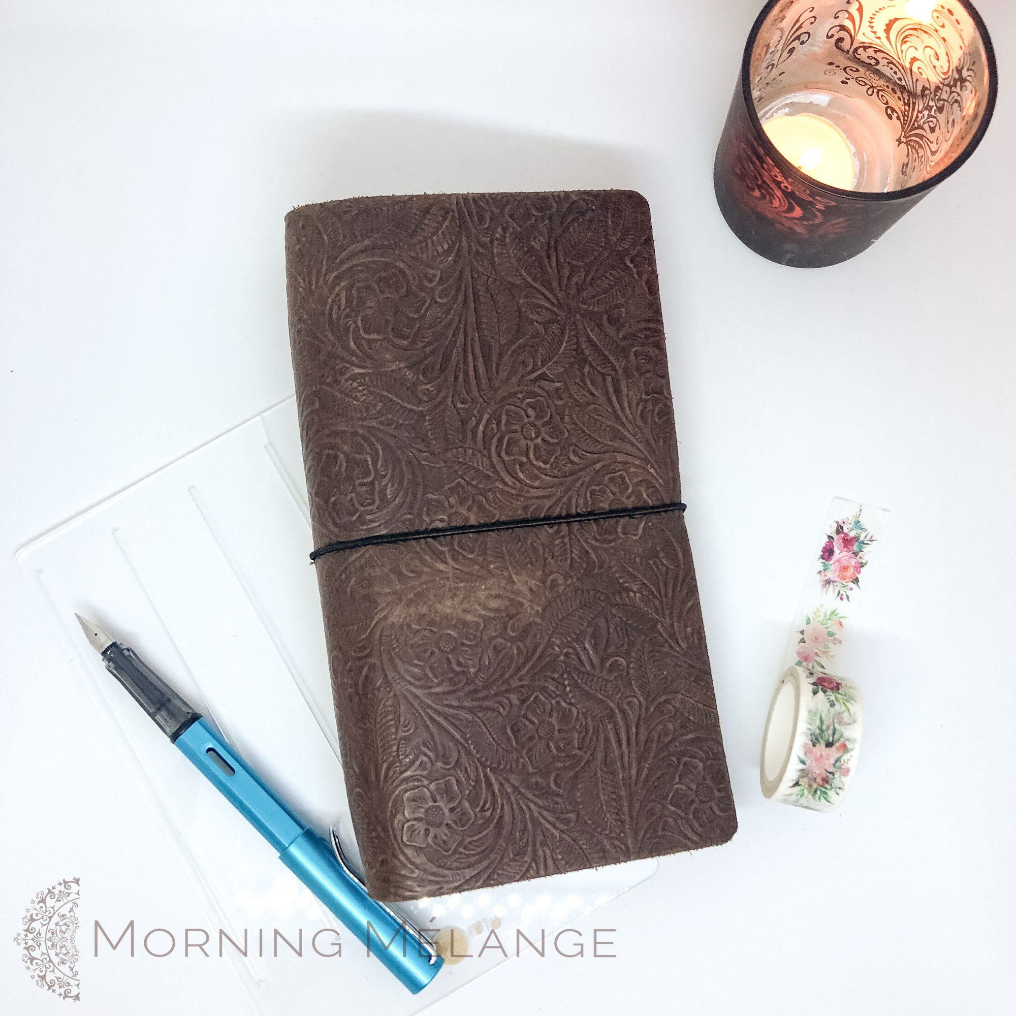 Floral Brown Leather Notebook Cover A6 A5 Wide Standard - Etsy