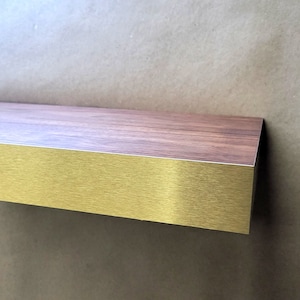 Walnut Floating Shelf With Brushed Brass Edges: Modern Wall Decor - Etsy