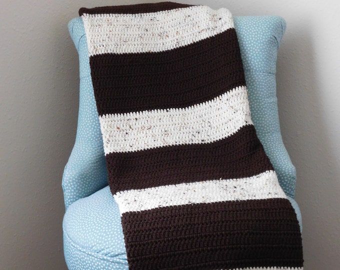 Classic Crocheted Afghan - Brown and Off-white - Etsy