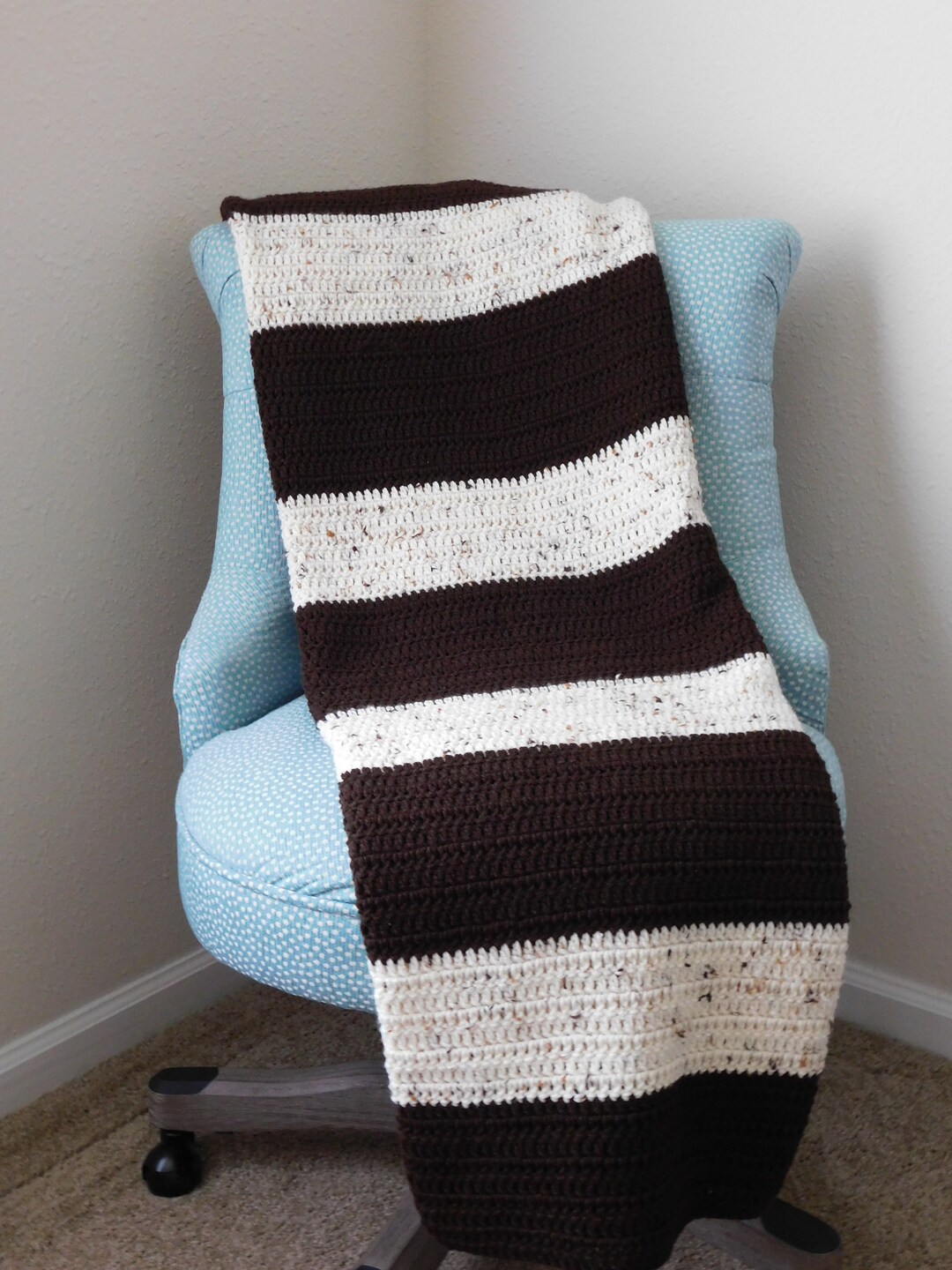 Classic Crocheted Afghan - Brown and Off-white - Etsy