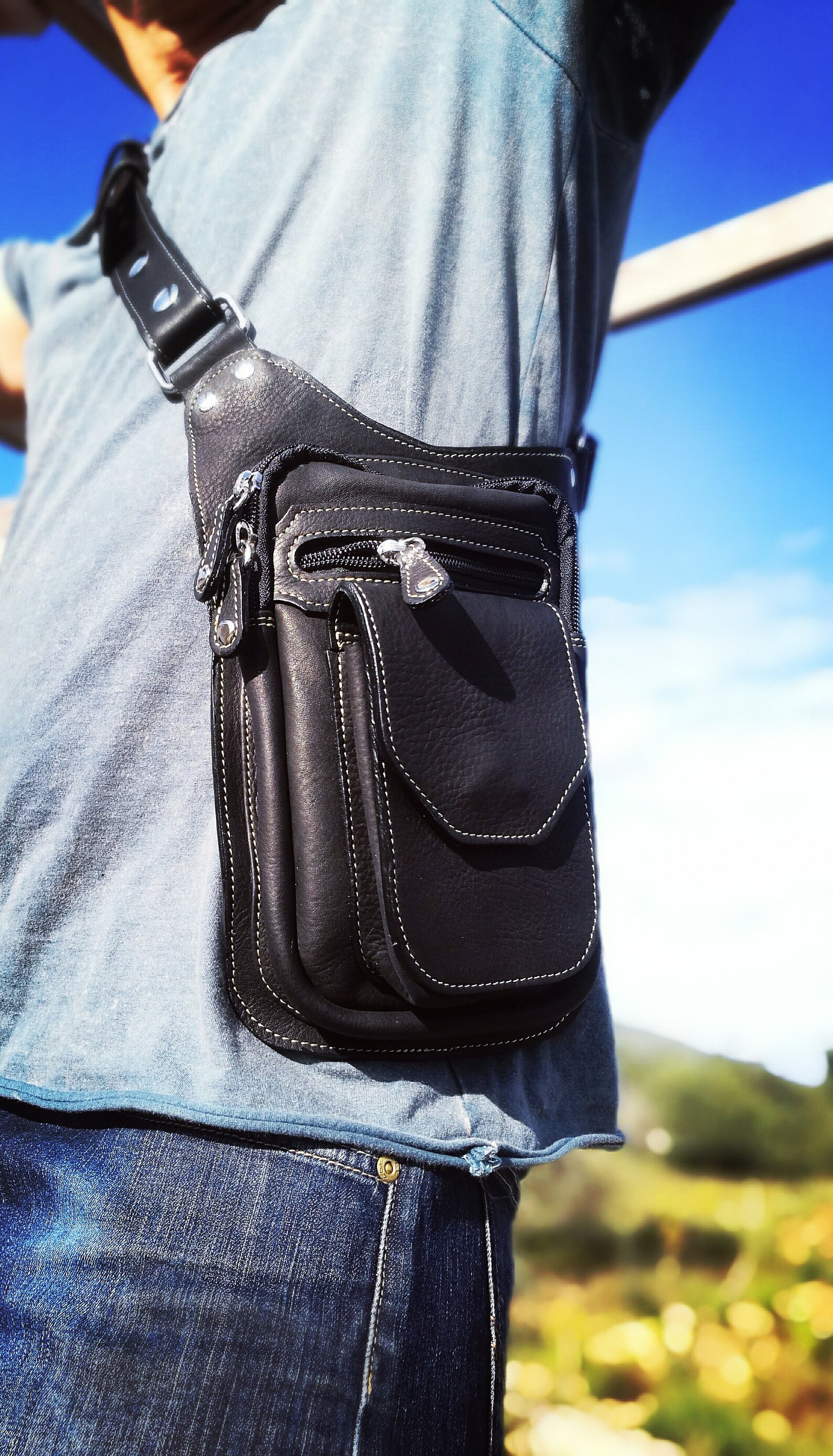 Black Leather Holster Waist Bag With Leg Strap, I Phone Case, Leather ...