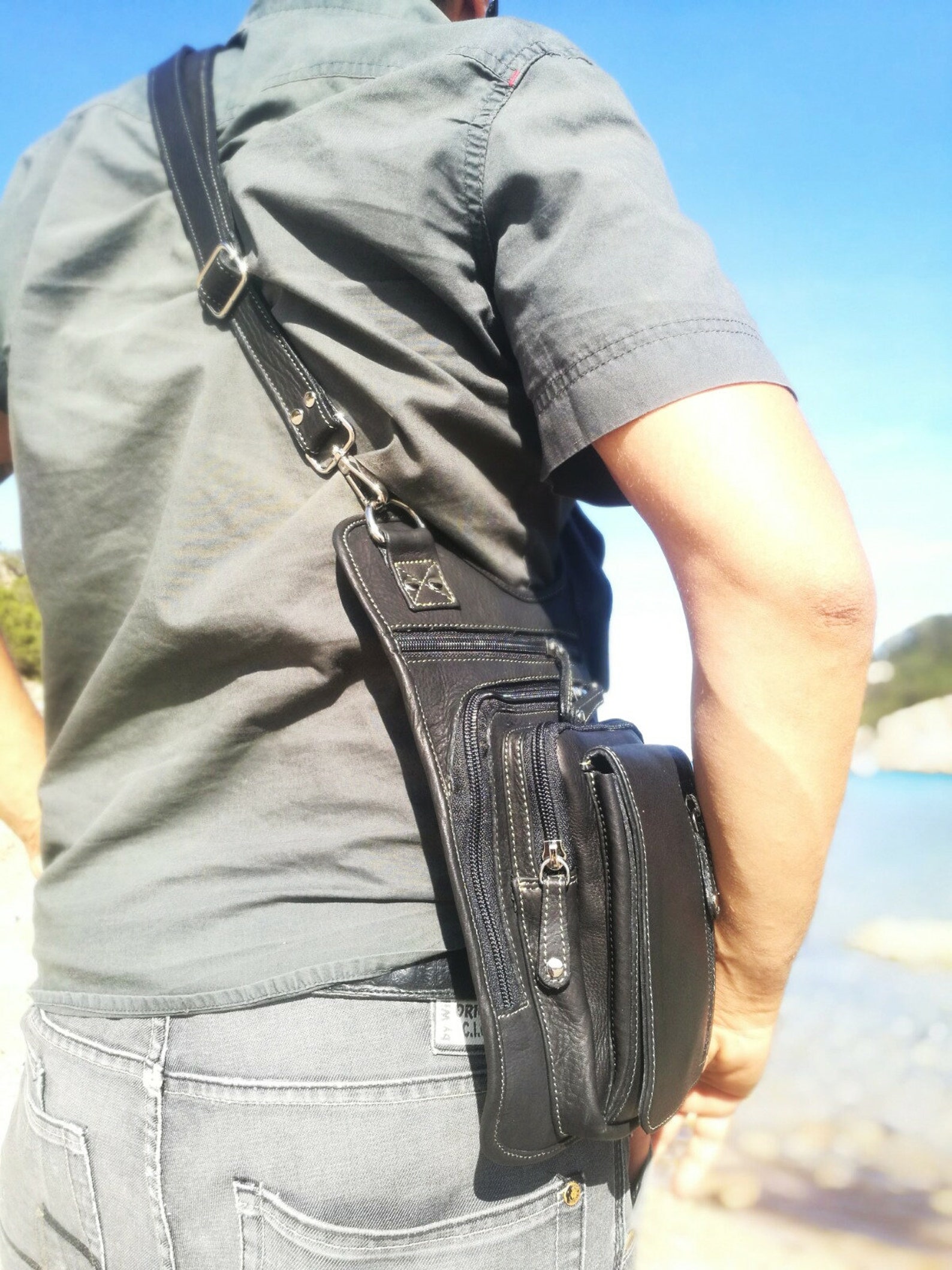 Across the Chest Black Leather Bag Traveller Bag Festival | Etsy