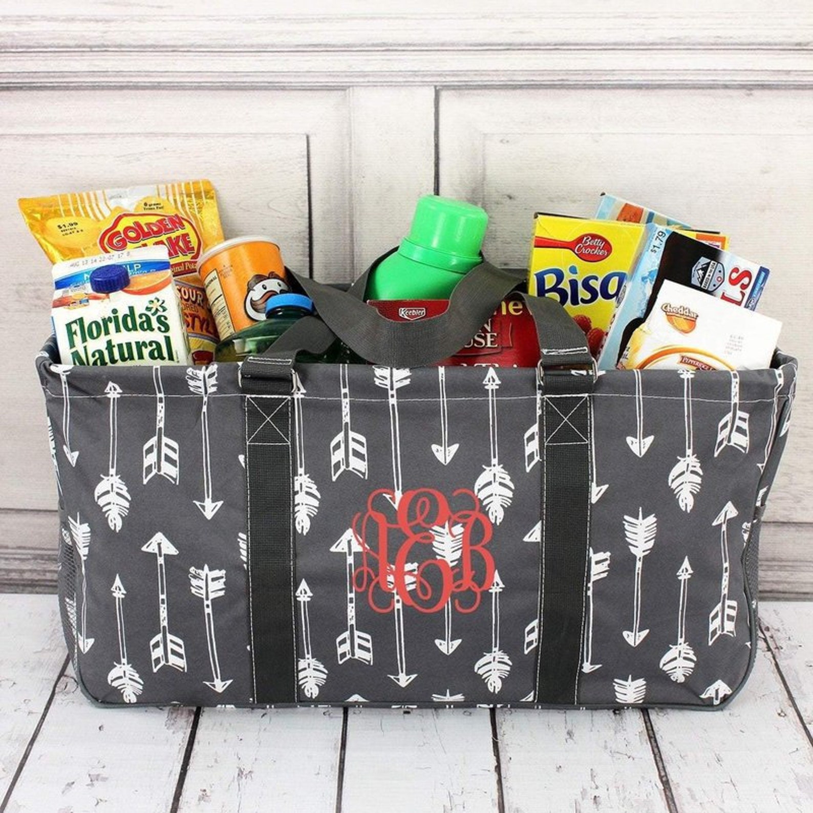 Arrow Large Utility Tote/tote Bag - Gray - Personalized/monogrammed - Etsy