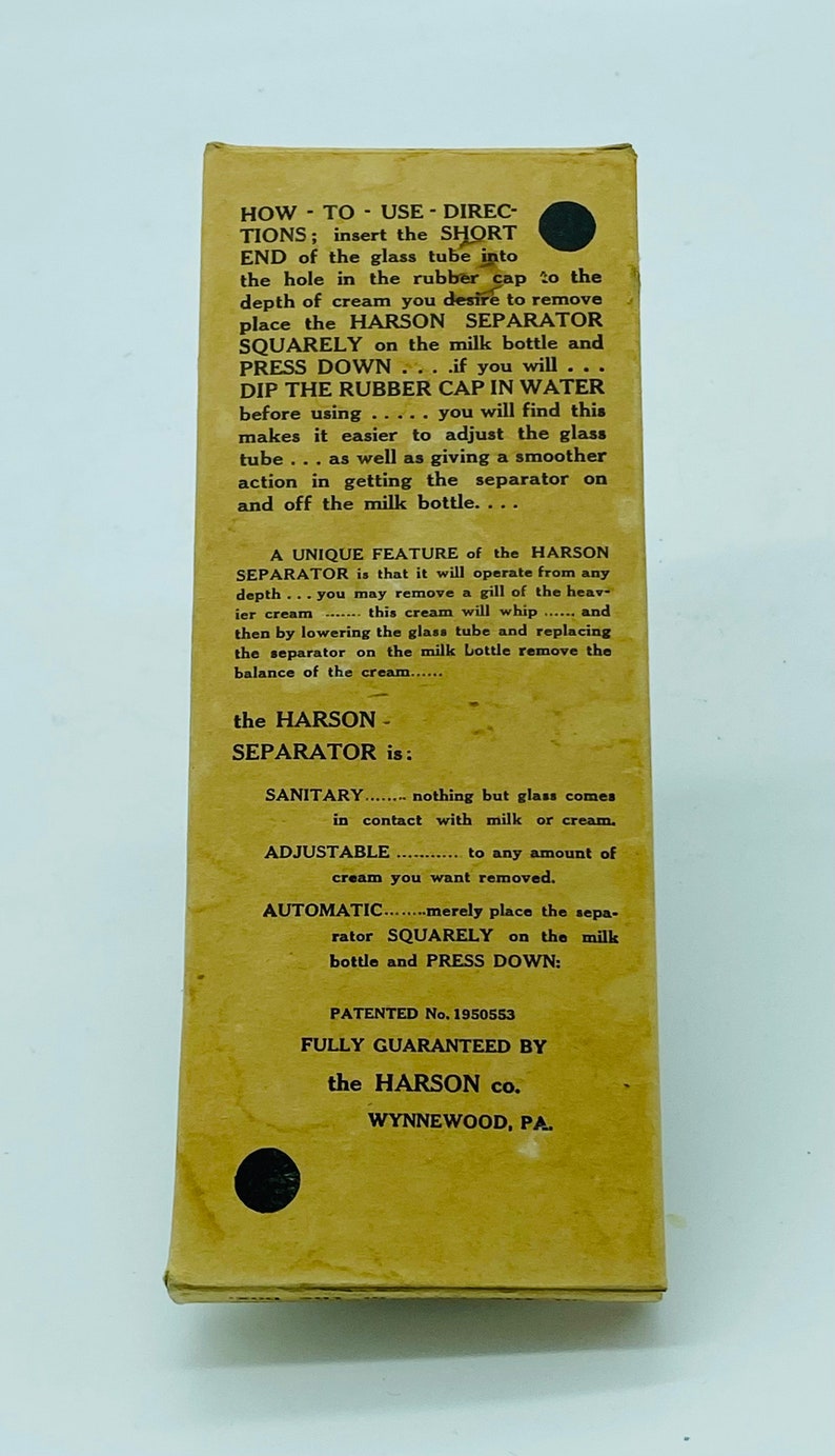 Vintage NIB Harson Cream Separator - Wynnewood PA - Etsy