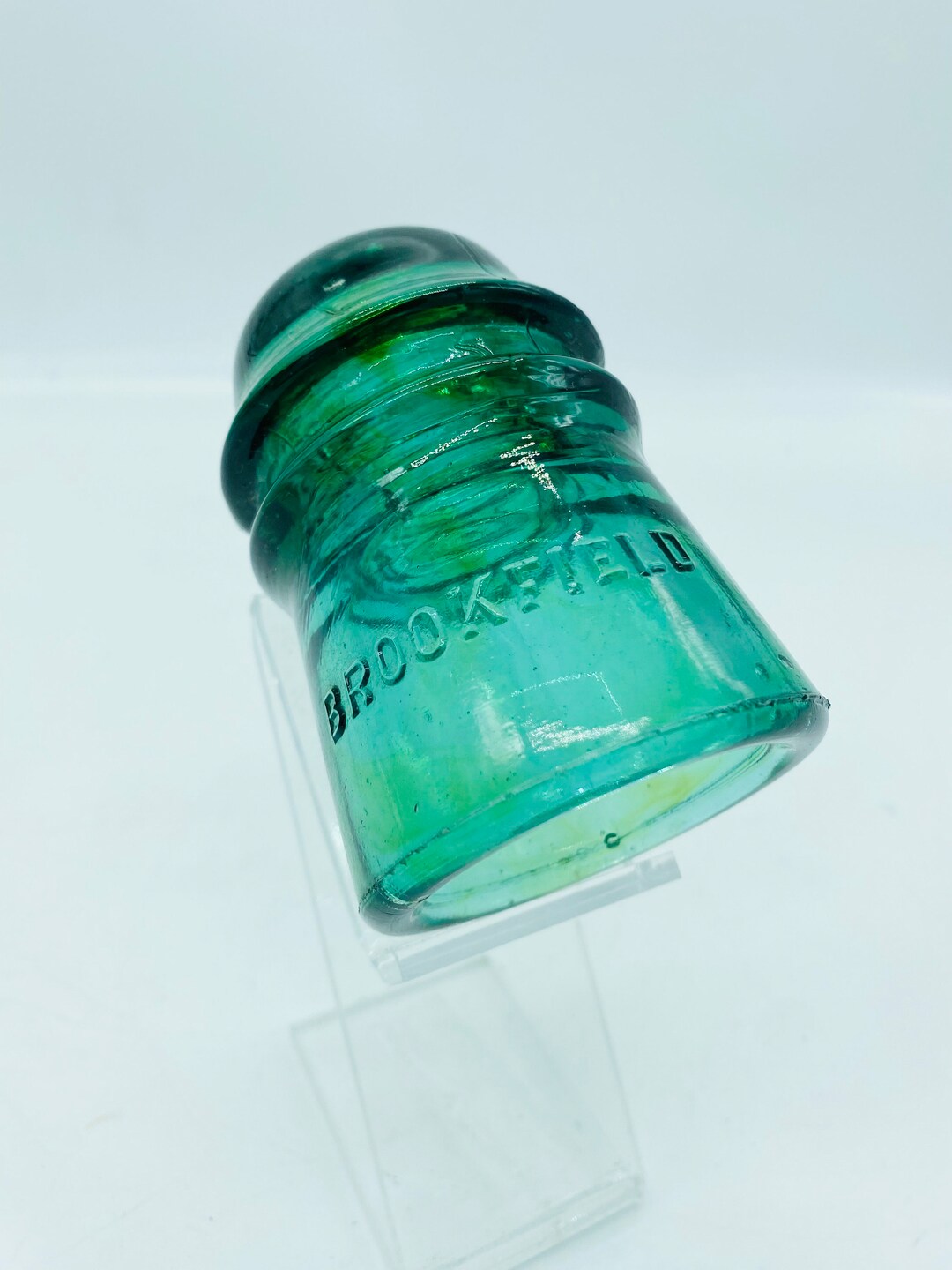 Vintage BROOKFIELD Antique Blown Glass Telegraph Insulator Dark Aqua ...