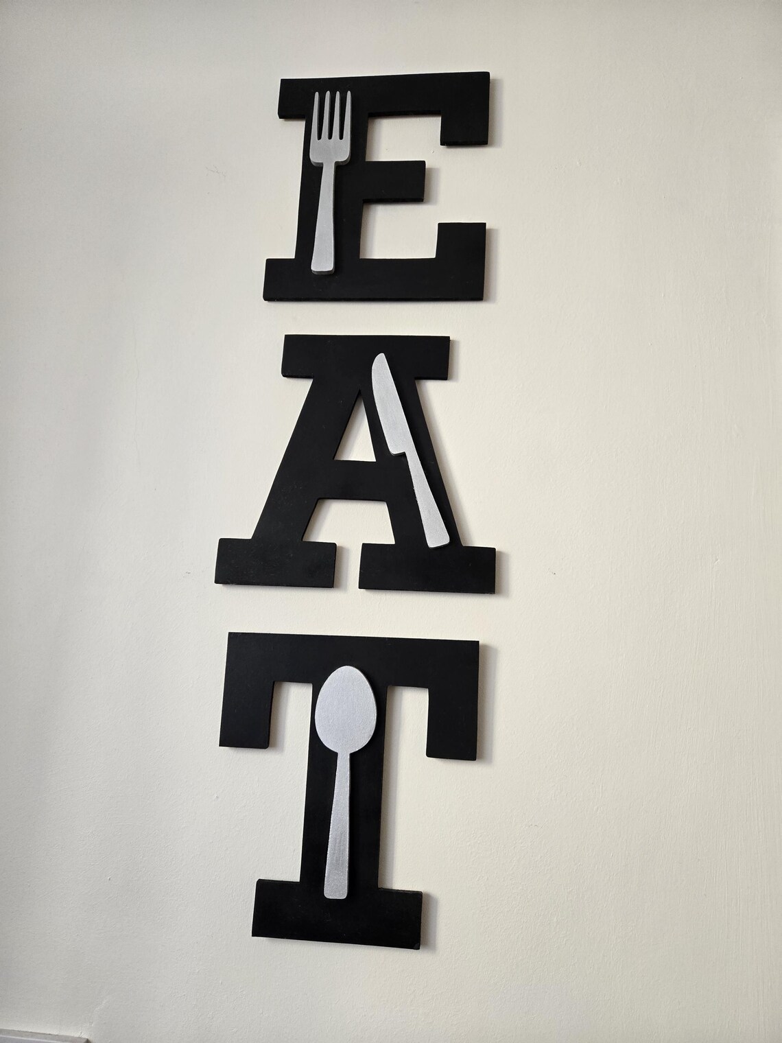 Wooden Eat Kitchen Sign With Utensils. Knife Fork Spoon. Kitchen Wall ...