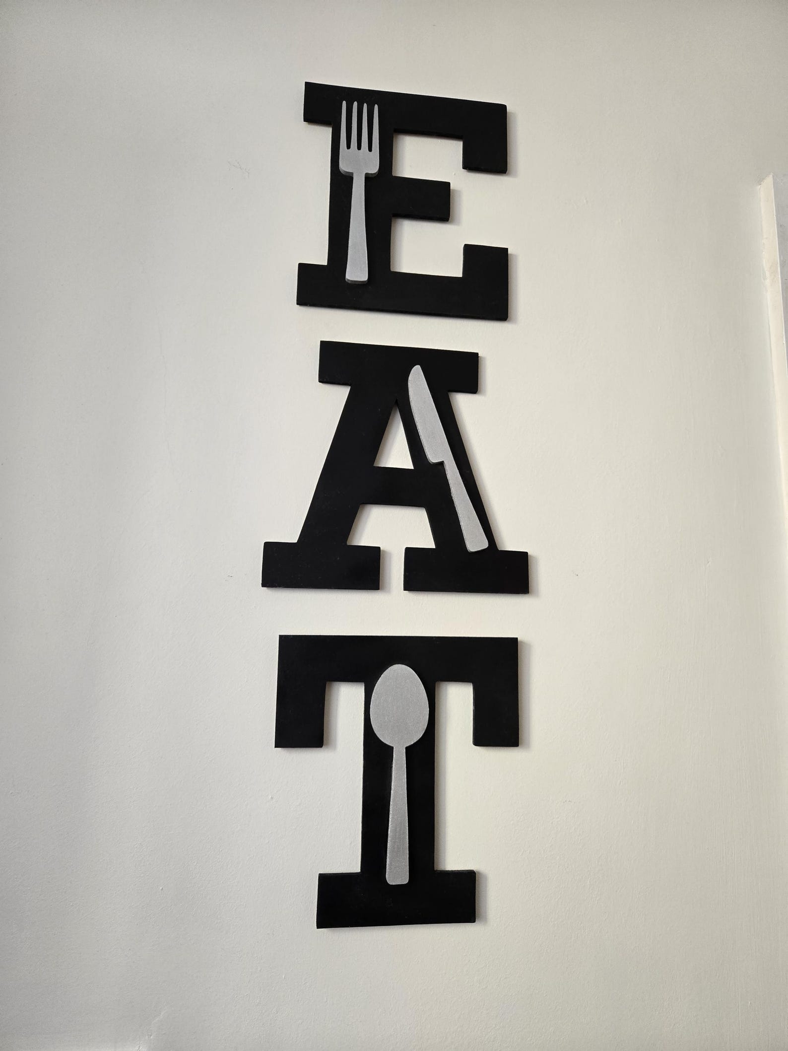 Wooden Eat Kitchen Sign With Utensils. Knife Fork Spoon. Kitchen Wall ...