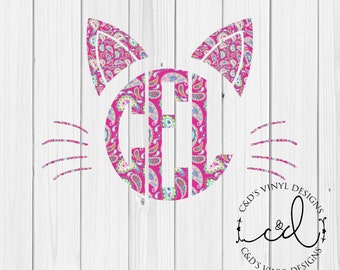 Cat monogram decal | Etsy
