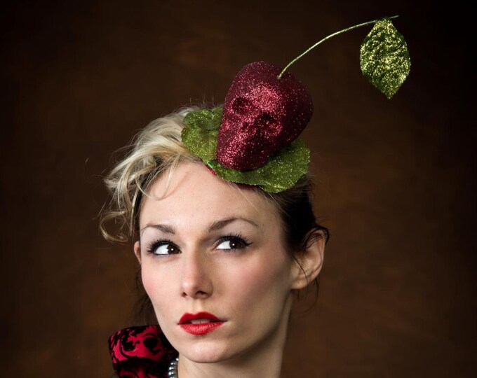 Maraschino Skull Glitter Cherry Fascinator Red Fruit Rockabilly ...