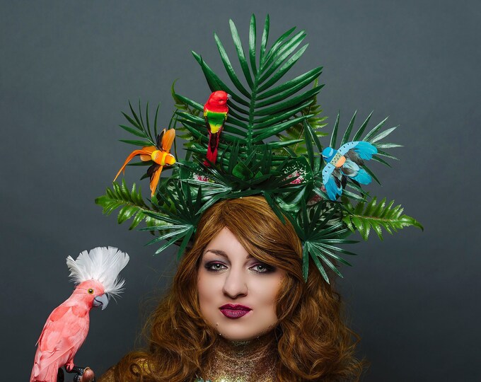 Palm Frond Tiki Jungle Tropical Bird Headdress Parrot Hawaiian ...